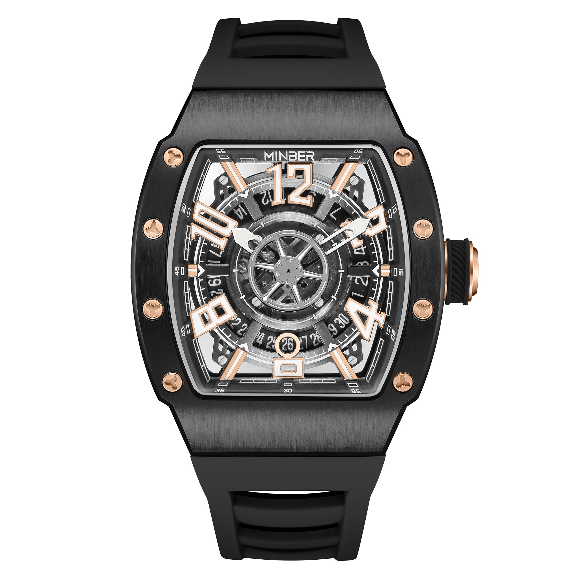 MINBER Automatic Skeleton Watch - Lattice Pulse - Bold Black - 8002 ...